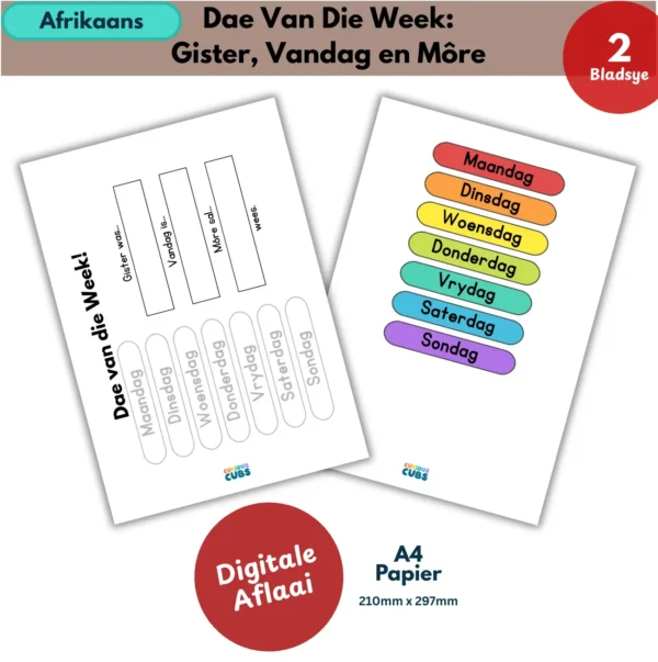 Afrikaans Days of the Week Activity – Curious Cubs